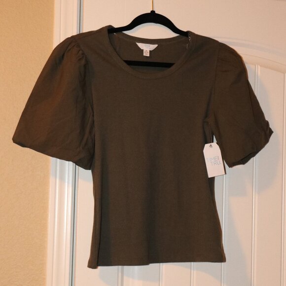 Time and Tru | Tops | Time And Tru Puff Sleeve Top Sz Med Green | Poshmark